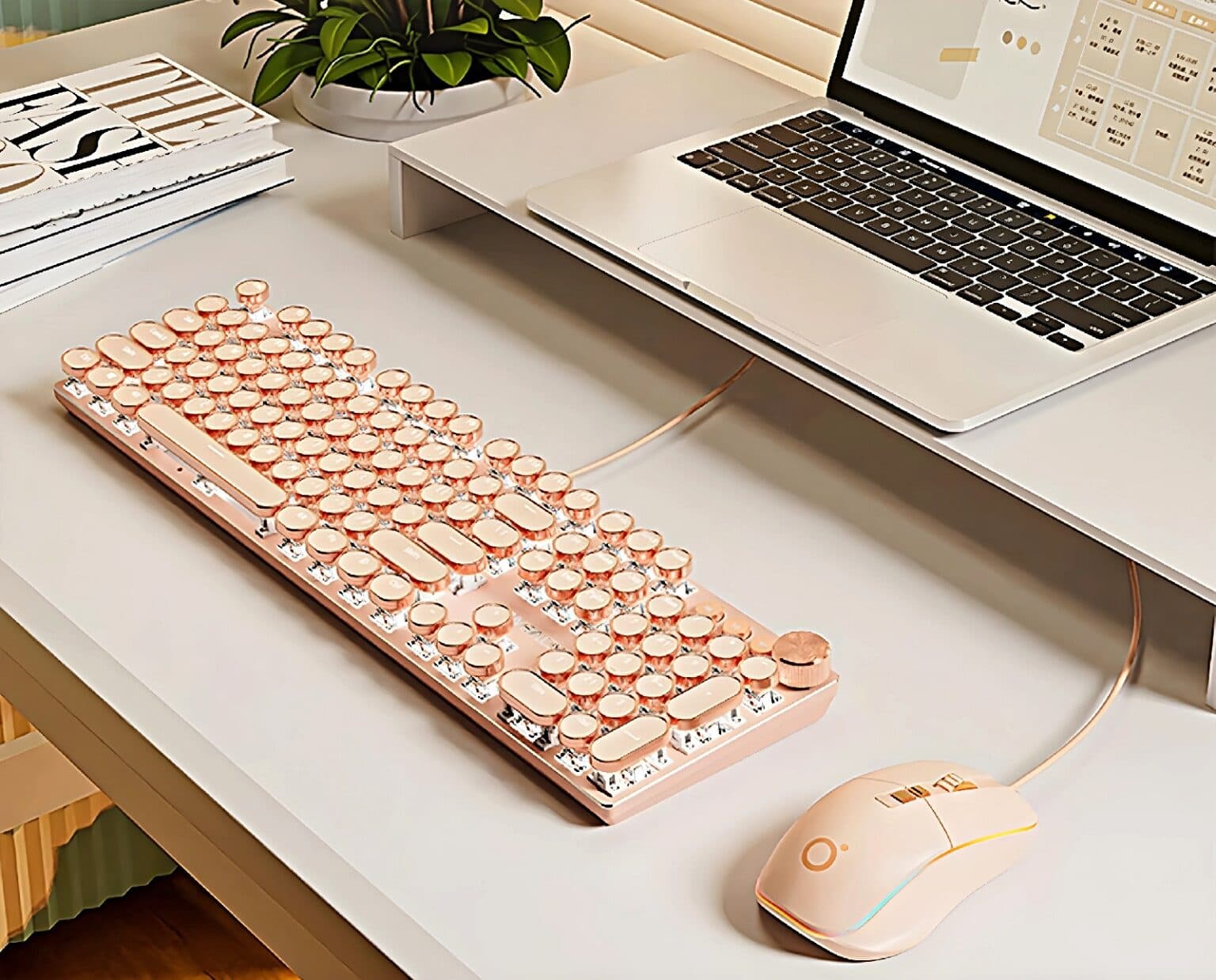Retro Typewriter Wired Keyboard and Mouse Set 2S - Milk Tea Cream | The ...
