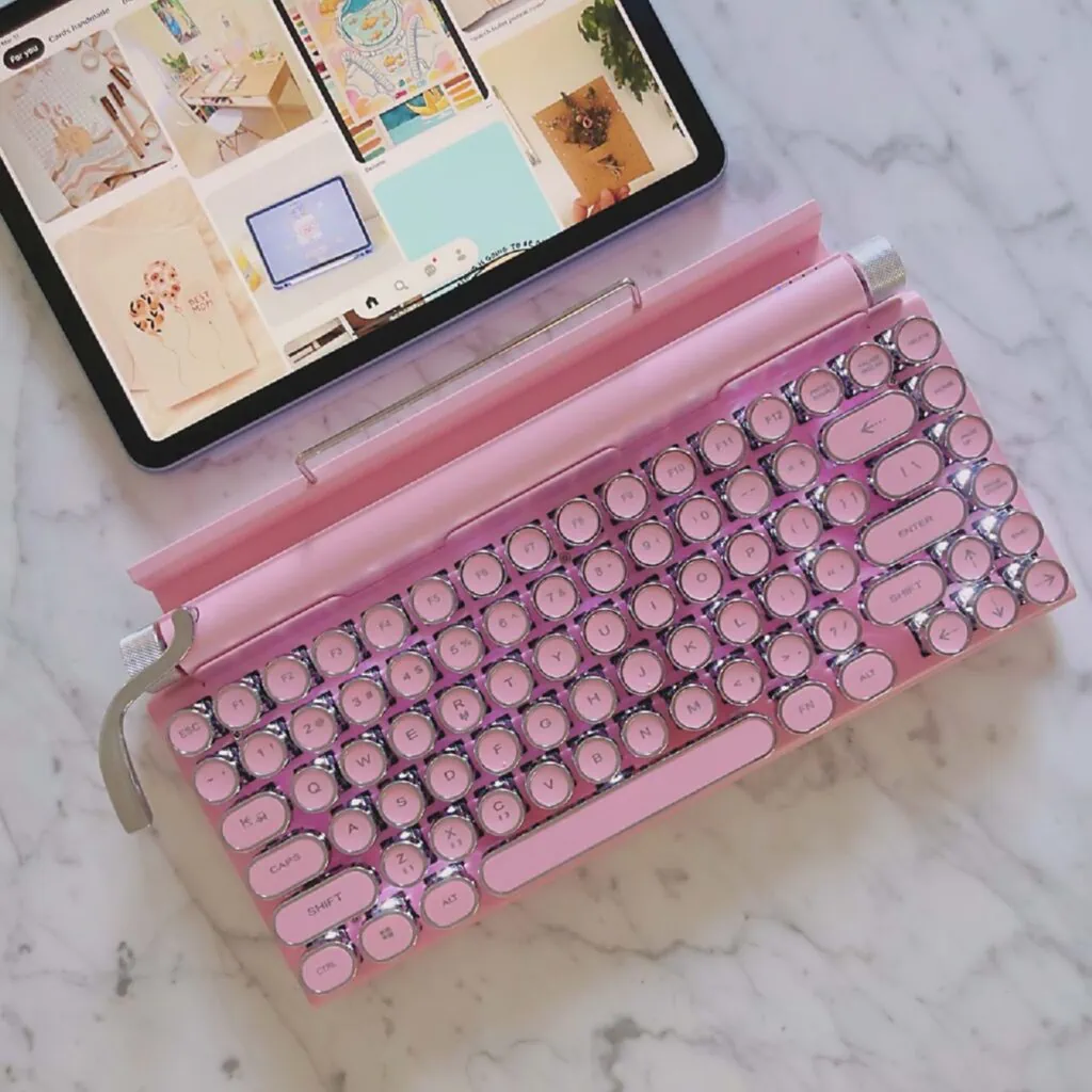 Classic Typewriter Bluetooth Keyboard with Stand and Mouse Set - Pink ...
